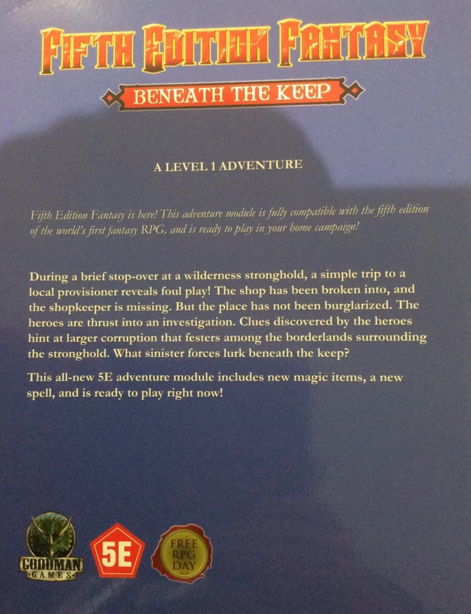 Beneath the Keep Adventure module #14 Goodman Games D&D 5e Dungeons Dr ...